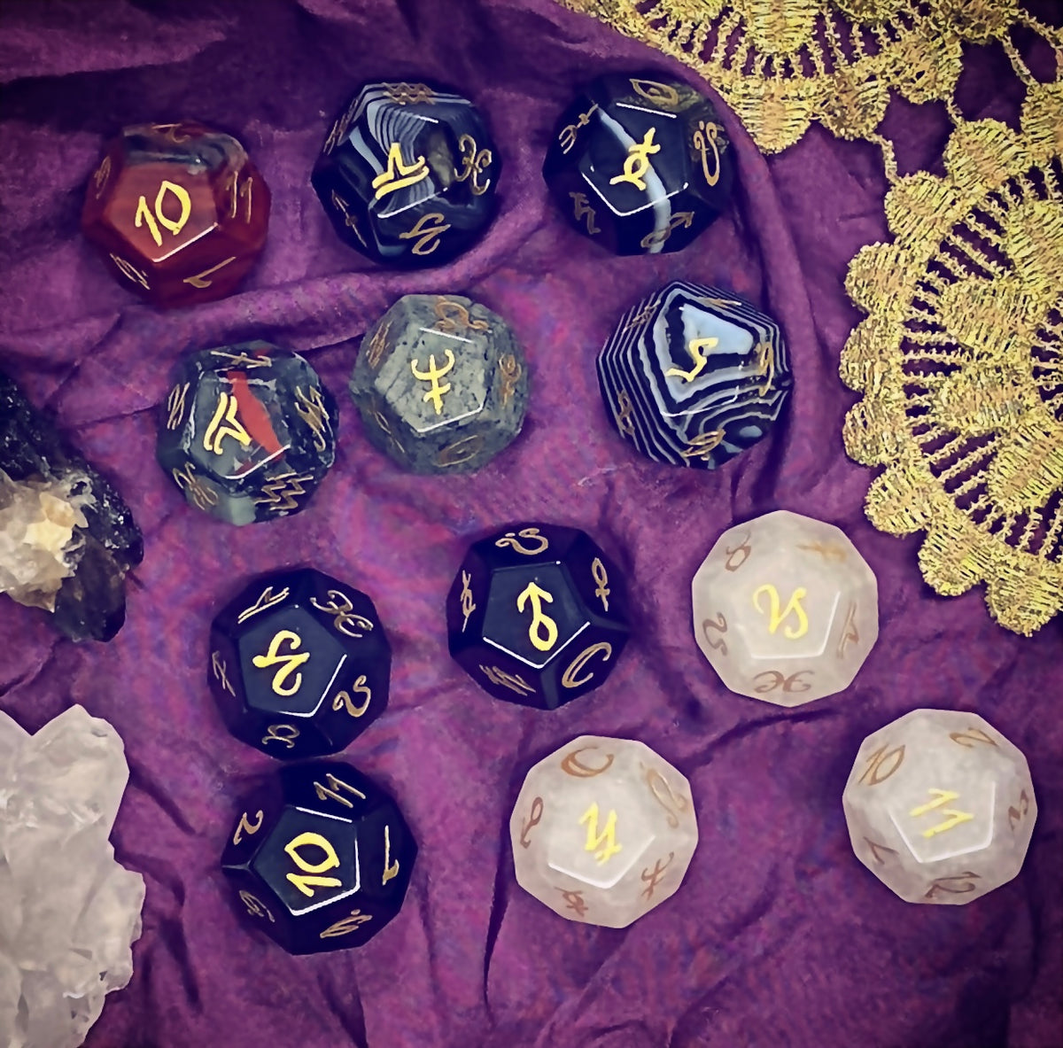Gemstone Astrology Dice (Set of 3, 12-sided divination dice) – Xia Hunt